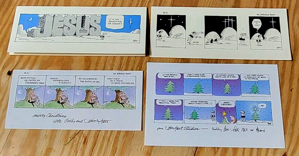 Lot of 4 Rare Johnny Hart BC Comics Christmas Cards from Johnny & Wife ...