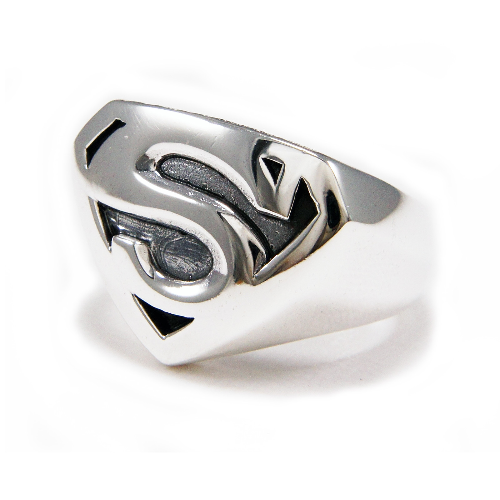 SUPERHERO SUPERMAN MAN OF STEEL 925 STERLING SILVER BIKER GOTHIC RING ...