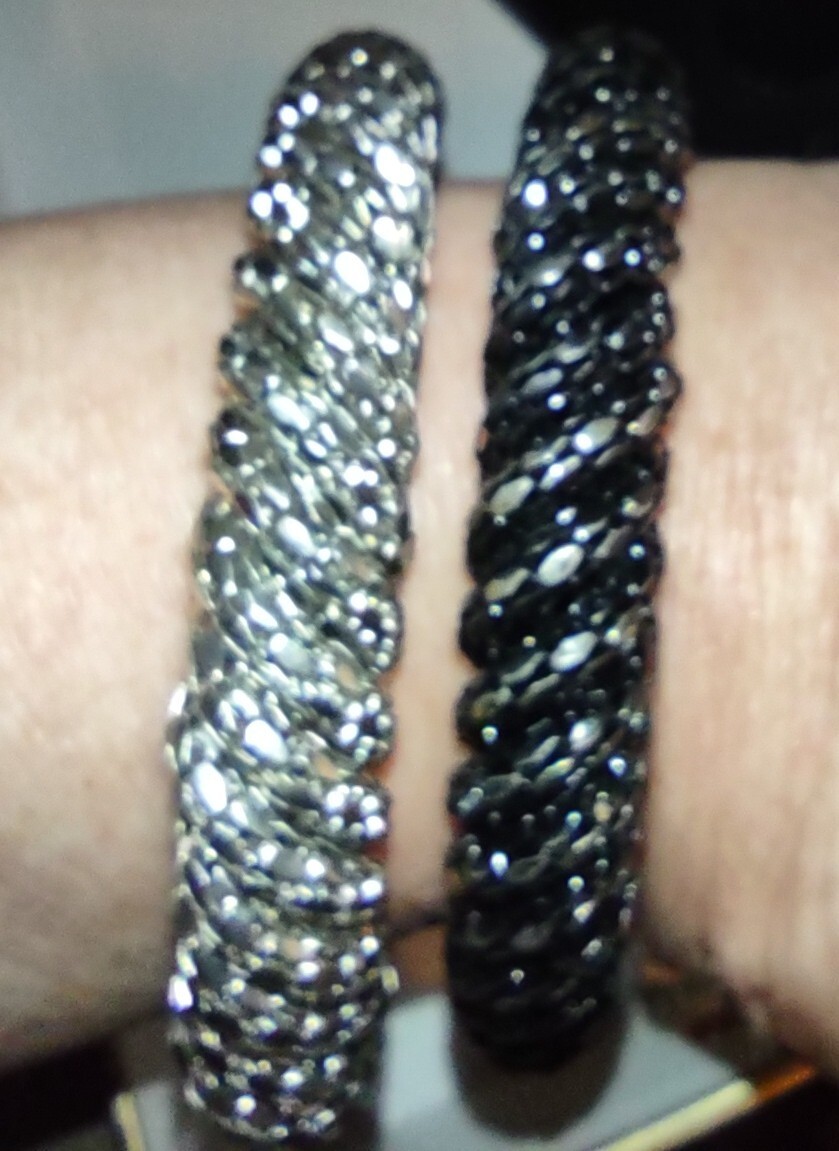 Two Bracelets Metal Braided Fashion Burlesque Woven Silver and Black ...