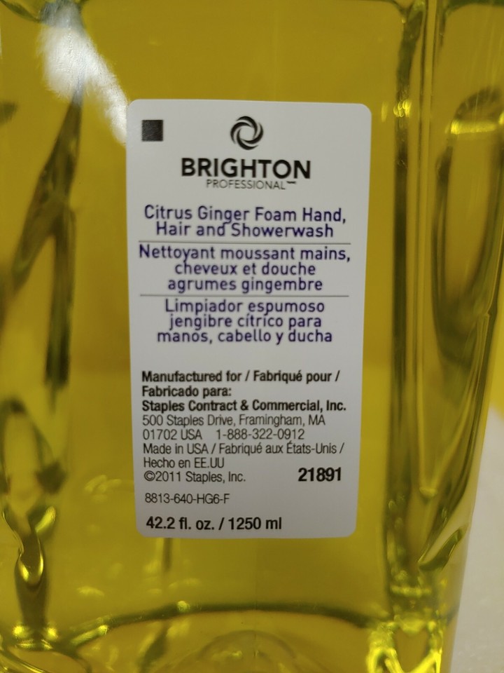 3X BRIGHTON 21891 Citrus Ginger Foam Hand Hair Shower Wash 1250ml ...