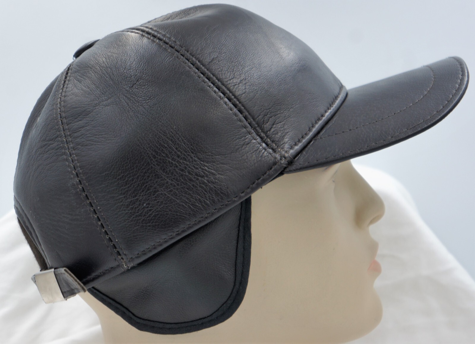 BLACK or BROWN REAL LEATHER SHEEPSKIN SHEARLING Earflaps Baseball Cap ...