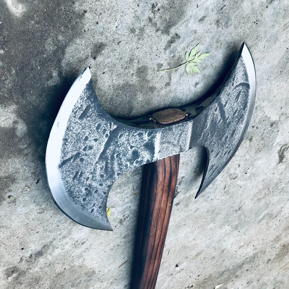 Double Head forged Viking Axe Carbon Steel Blade with Solid Wood Handle ...