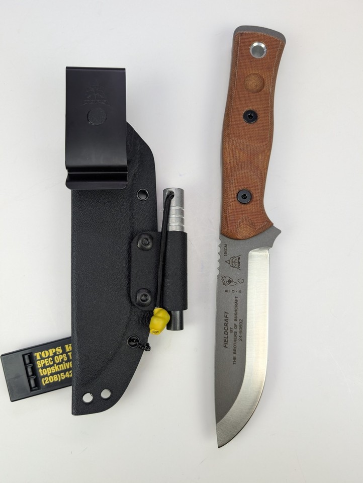 Tops Knives BOB Fieldcraft Knife 154CM Stainless Blade Tan Canvas ...