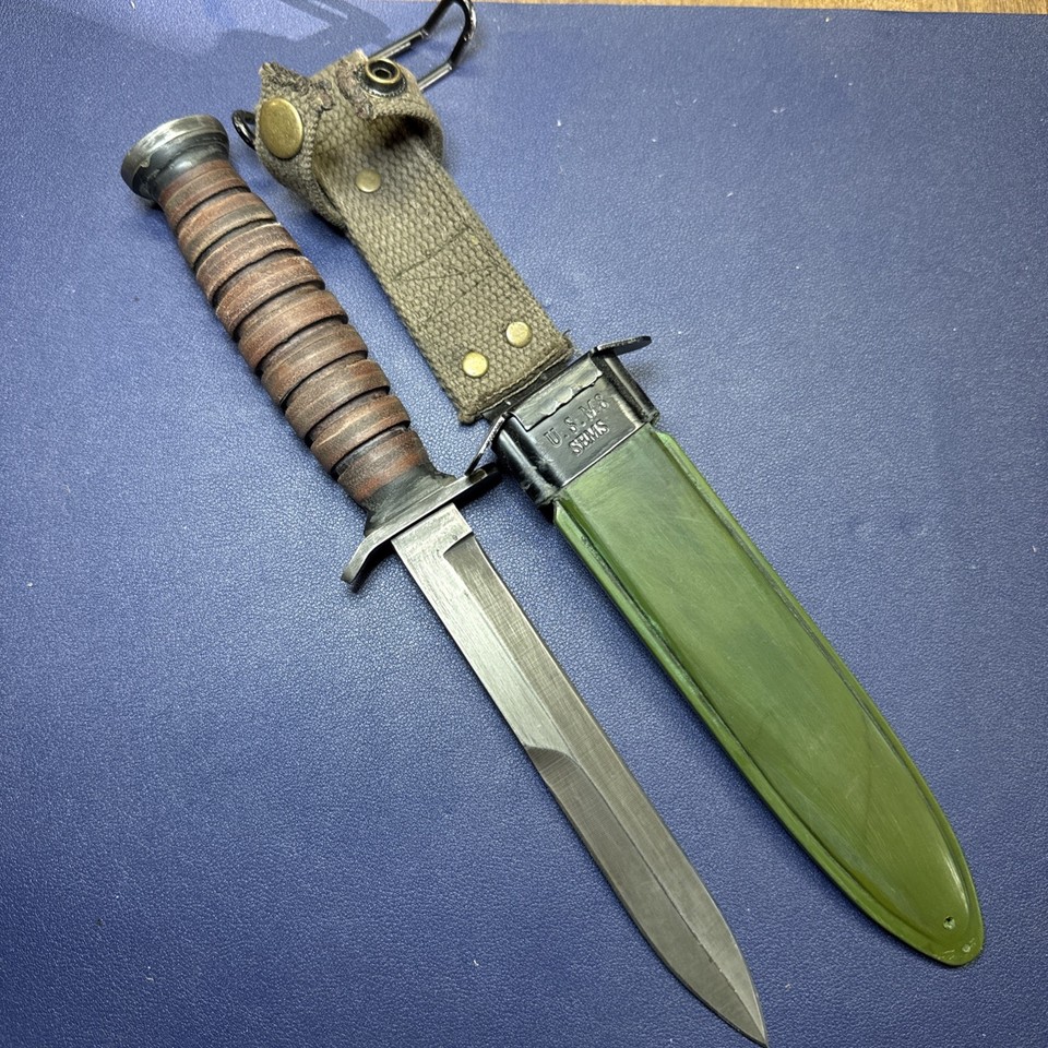 US M3 1943 Fighting Trench Knife w/M8 Scabbard XLNT REPRO Nicely Marked ...
