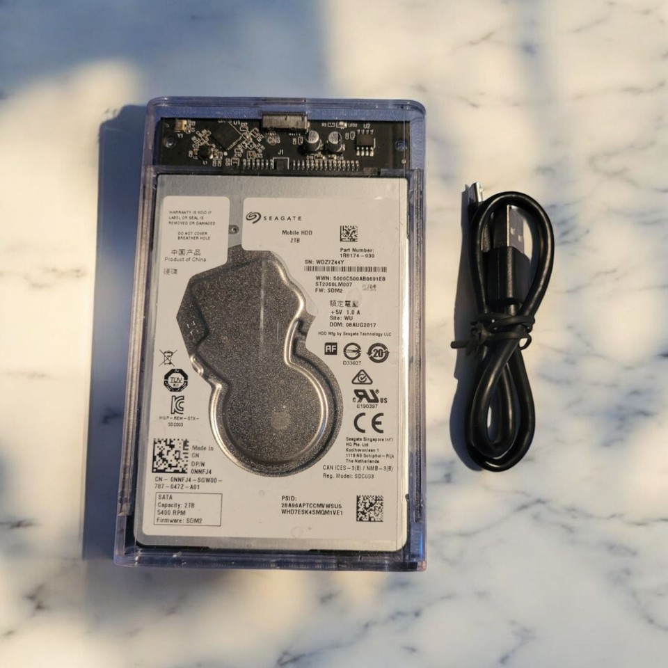 USB 2.5" Transparent External 2TB HDD w Cable Seagate Mob Drive ...