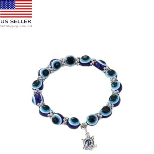Evil Eye Turtle Charm Beaded Bracelet Stretch Blue | eBay