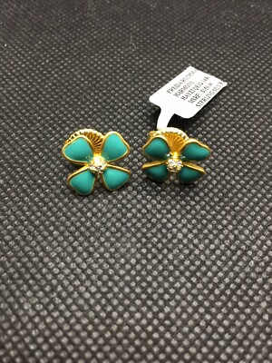 Freida Rothman 14K/Sterling Silver Plate CZ Green Enamel Clover Stud ...