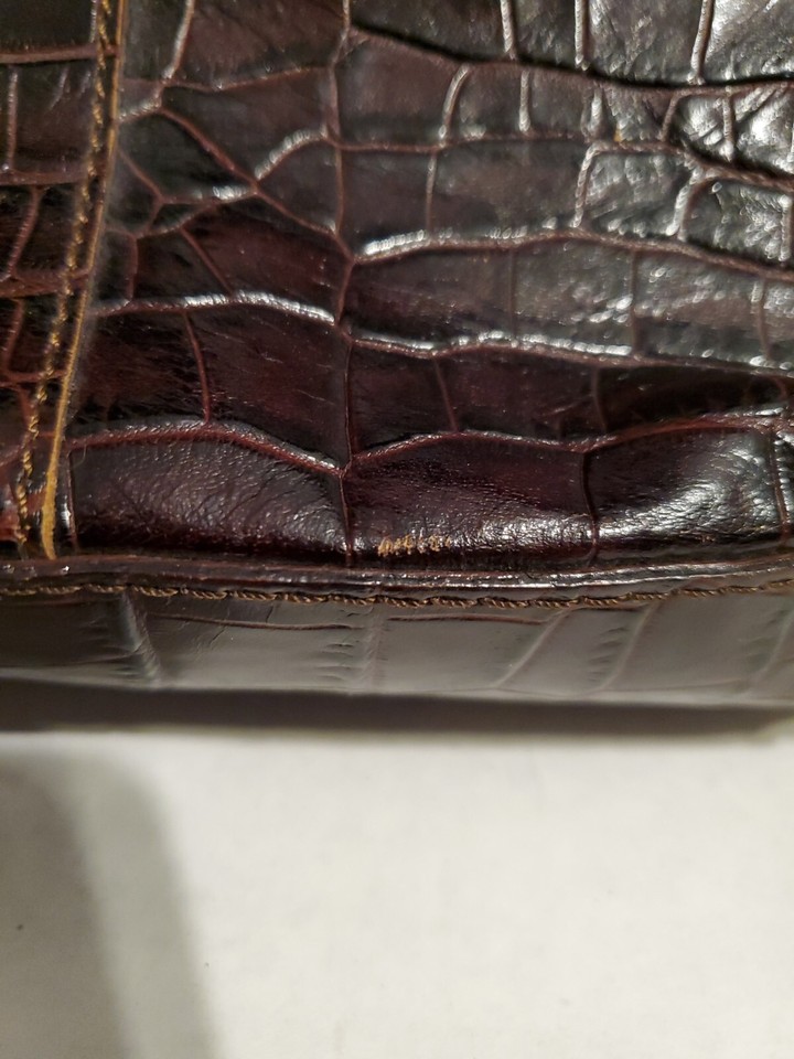 CLAUDIA FIRENZE Genuine Leather Italy Croc Embossed Purse Shoulder Hand ...