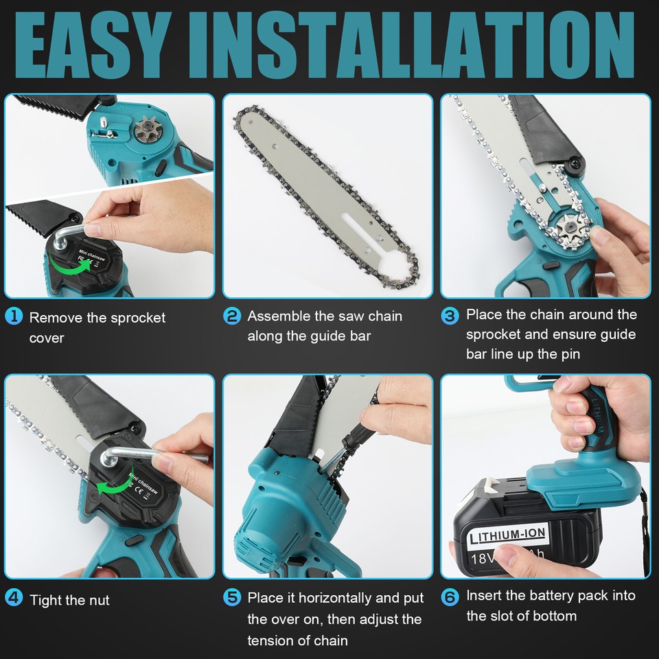 6 Inch Electric Cordless Chainsaw Mini Handheld Wood Cutter Battery ...