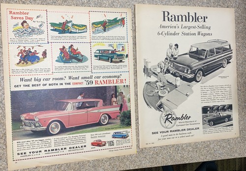 2 LOT Print ADS Vintage Rambler 1959 Pink 1961 Wagon Lark Studebaker ...