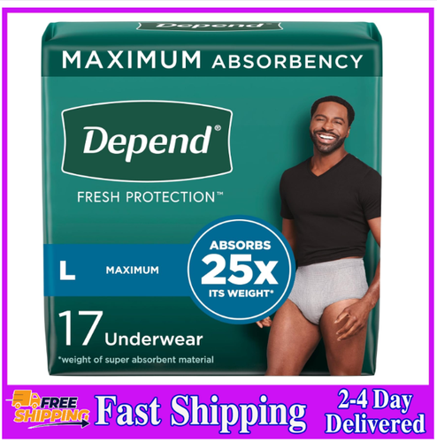 Depend Fresh Protection Incontinence Underwear for Men, Large, Grey, 17 ...