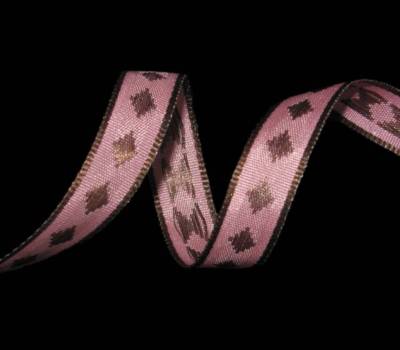 5 Yards May Pink Brown Edge Diamond Jester Woven Jacquard Ribbon 3/8"W ...