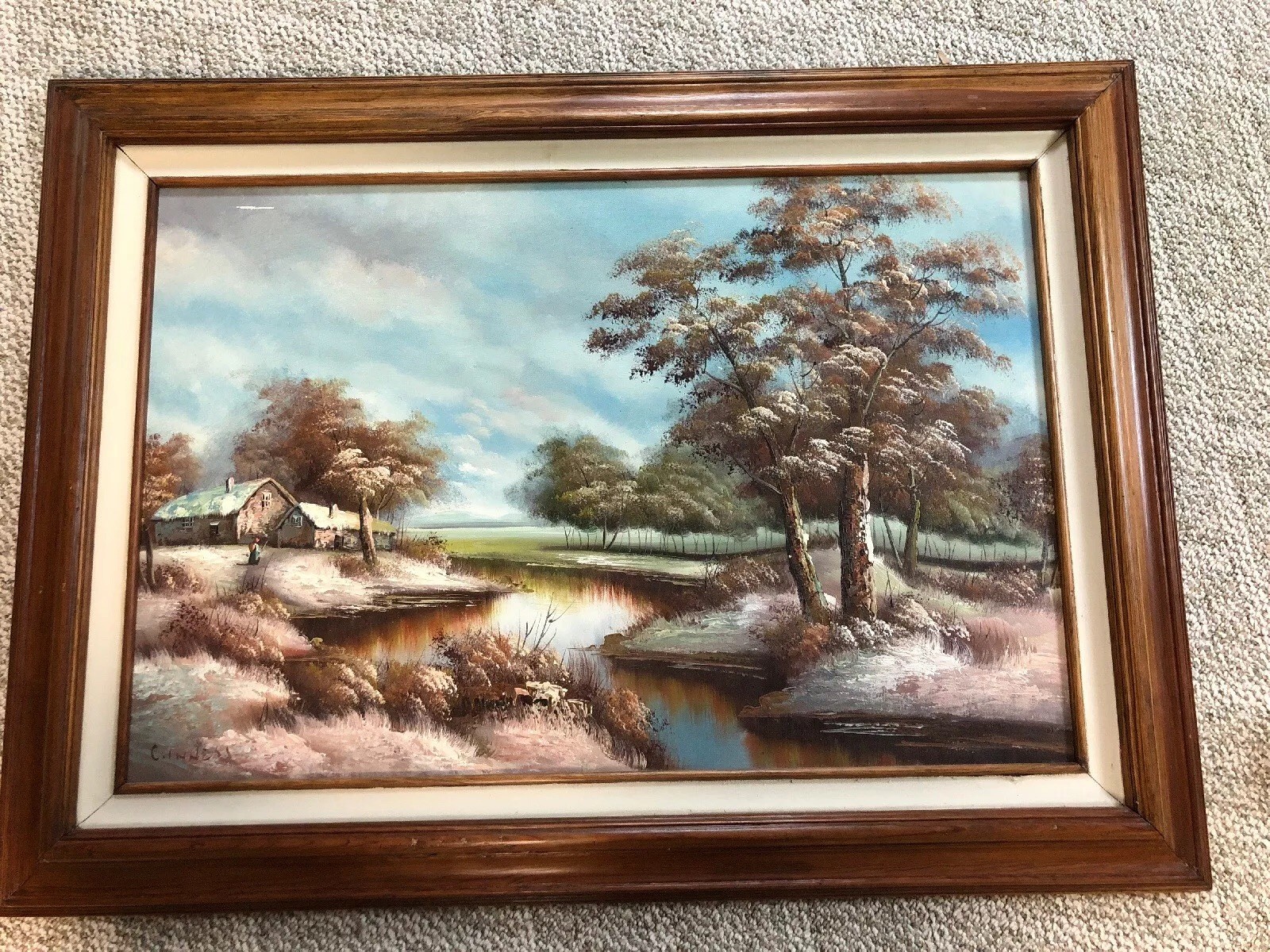 Original C. Inness ,Large landscape painting, Clara Inness Framed 33” x ...