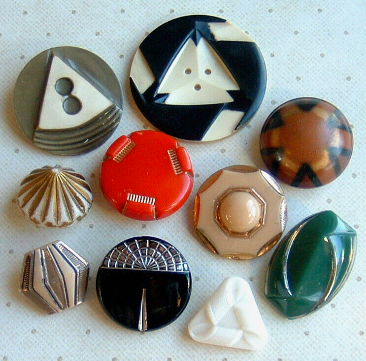 7 Vintage Art Deco Glass Buttons Cream Uranium,3 Celluloid Buttons ...