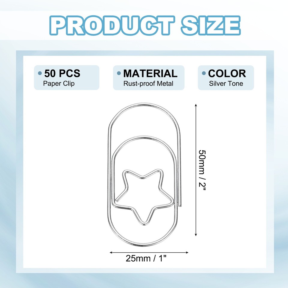 2x1 Inch Large Paper Clip, 50 Pcs Metal Star Paper Clip Cute Bulk ...