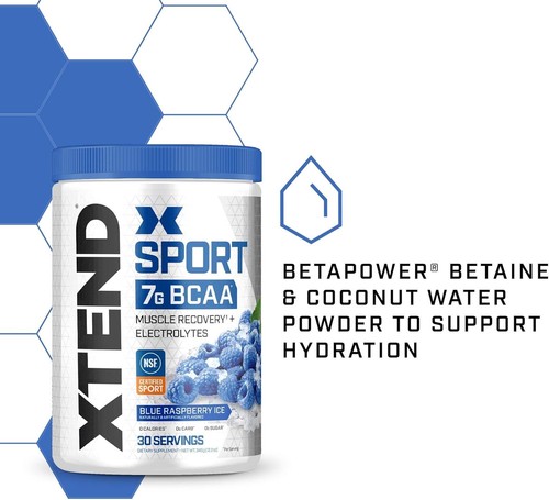 XTEND Sport BCAA Powder Blue Raspberry Ice - Electrolyte Powder for ...