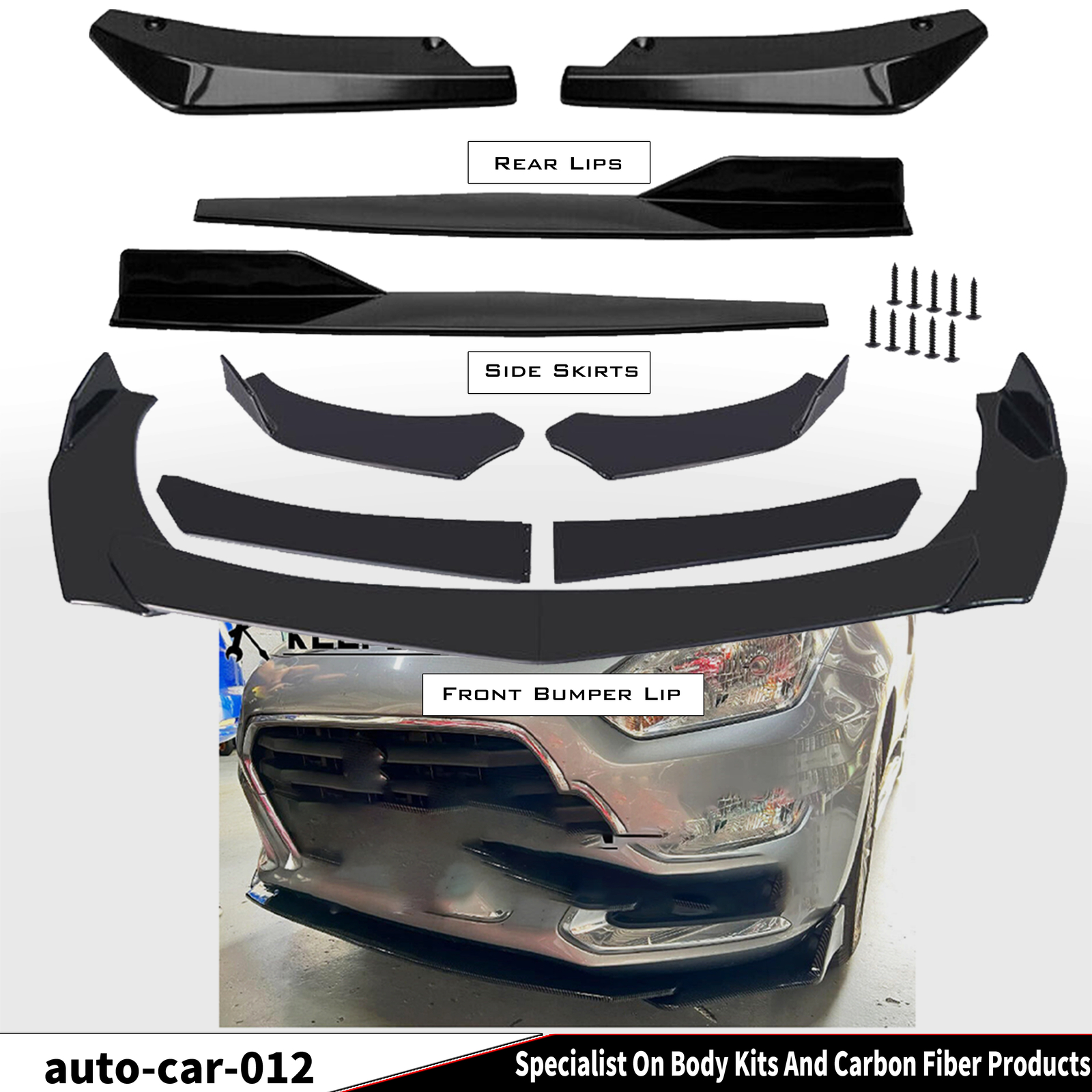 Glossy Black Front Bumper Lip Splitter Lower Spoiler Body Kit For ...