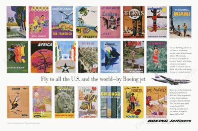 1960s Boeing Pan Am United Airlines TWA Qantas vtg travel ad NEW POSTER ...