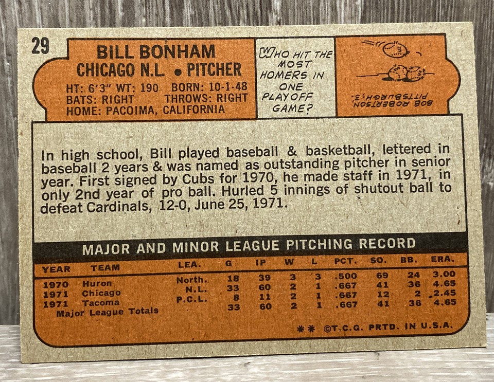 1972 Topps Bill Bonham Cubs #29 Baseball Card | eBay