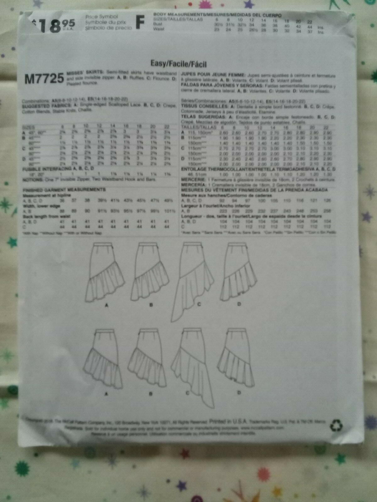 McCall's Sewing Pattern M7725 Women's Skirts Size 6-14 Uncut FF | eBay