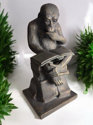 Vintage 7.25” Monkey Reading On Stack Of Books The Thinker Statue SKU:B ...