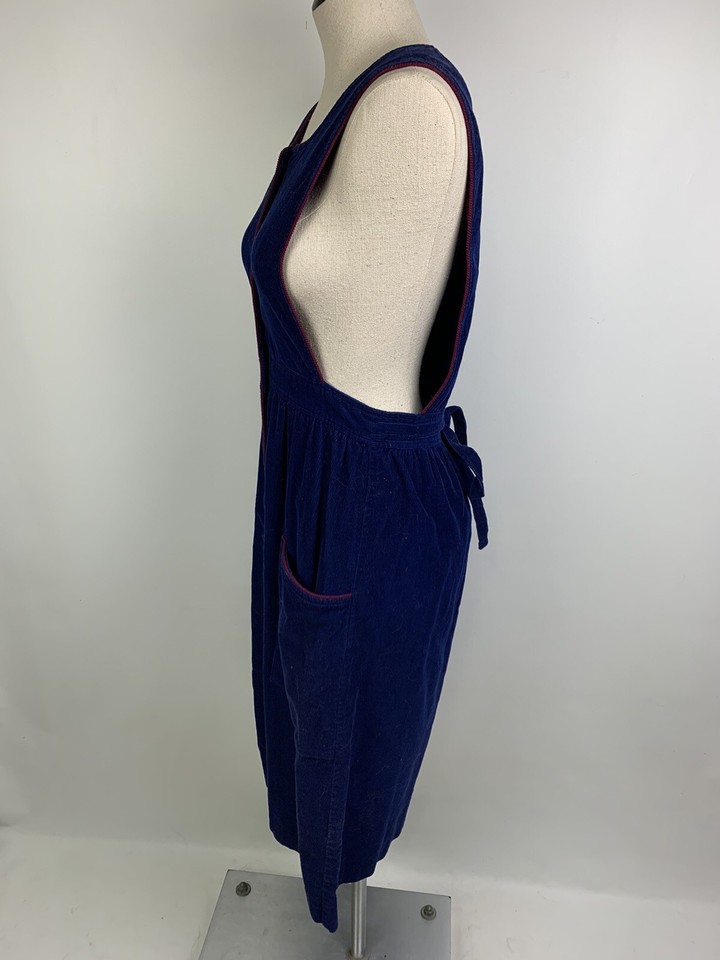 Vintage Corduroy Apron Pinafore Jumper Dress Blue Womens 9/10 100% ...