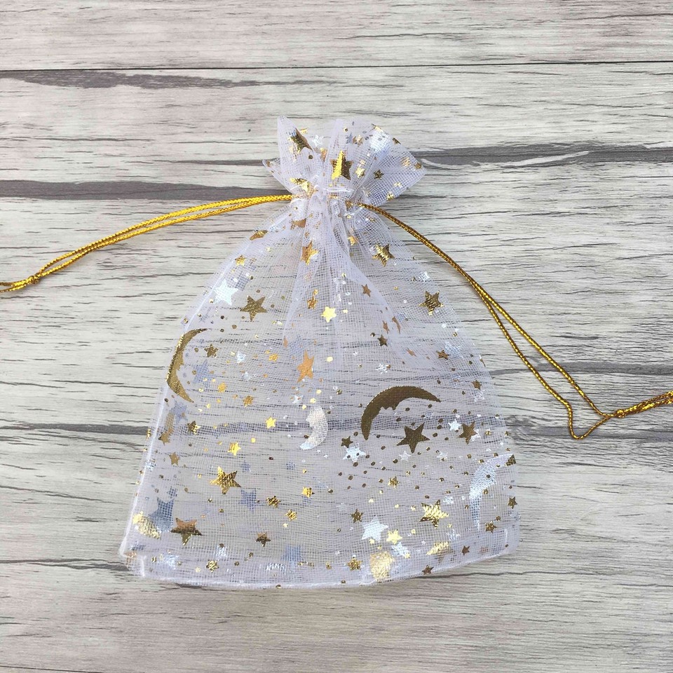 25 50 100 Moon Star Organza Gift Bags Wedding Jewelry Drawstring Party ...