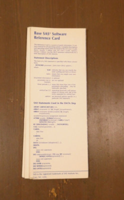 Base SAS Institute Software Reference Card Statements Functions Command ...