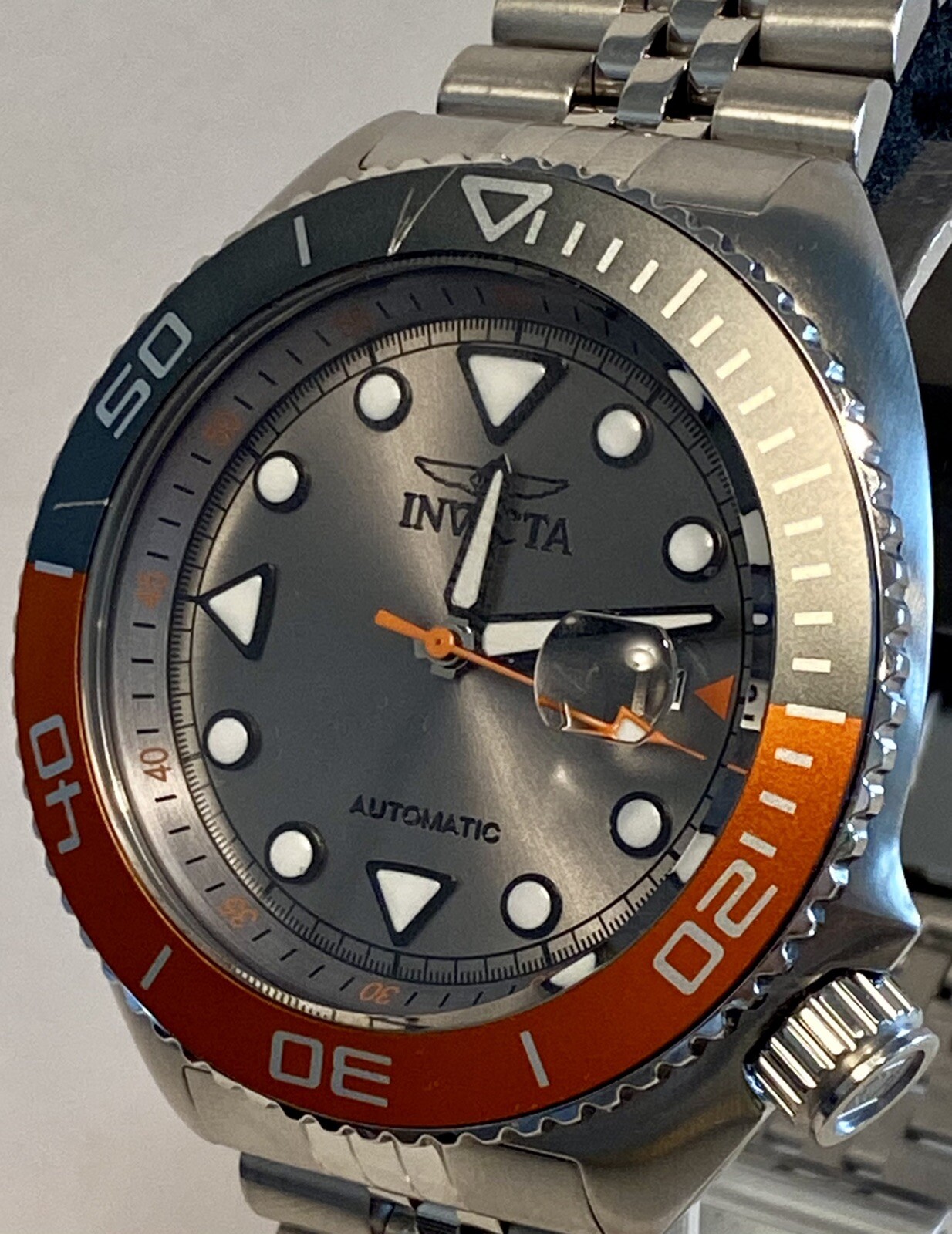47mm Auto SEA WOLF Gray/Orange Bezel Silvertone Bracelet PRO DIVER ...