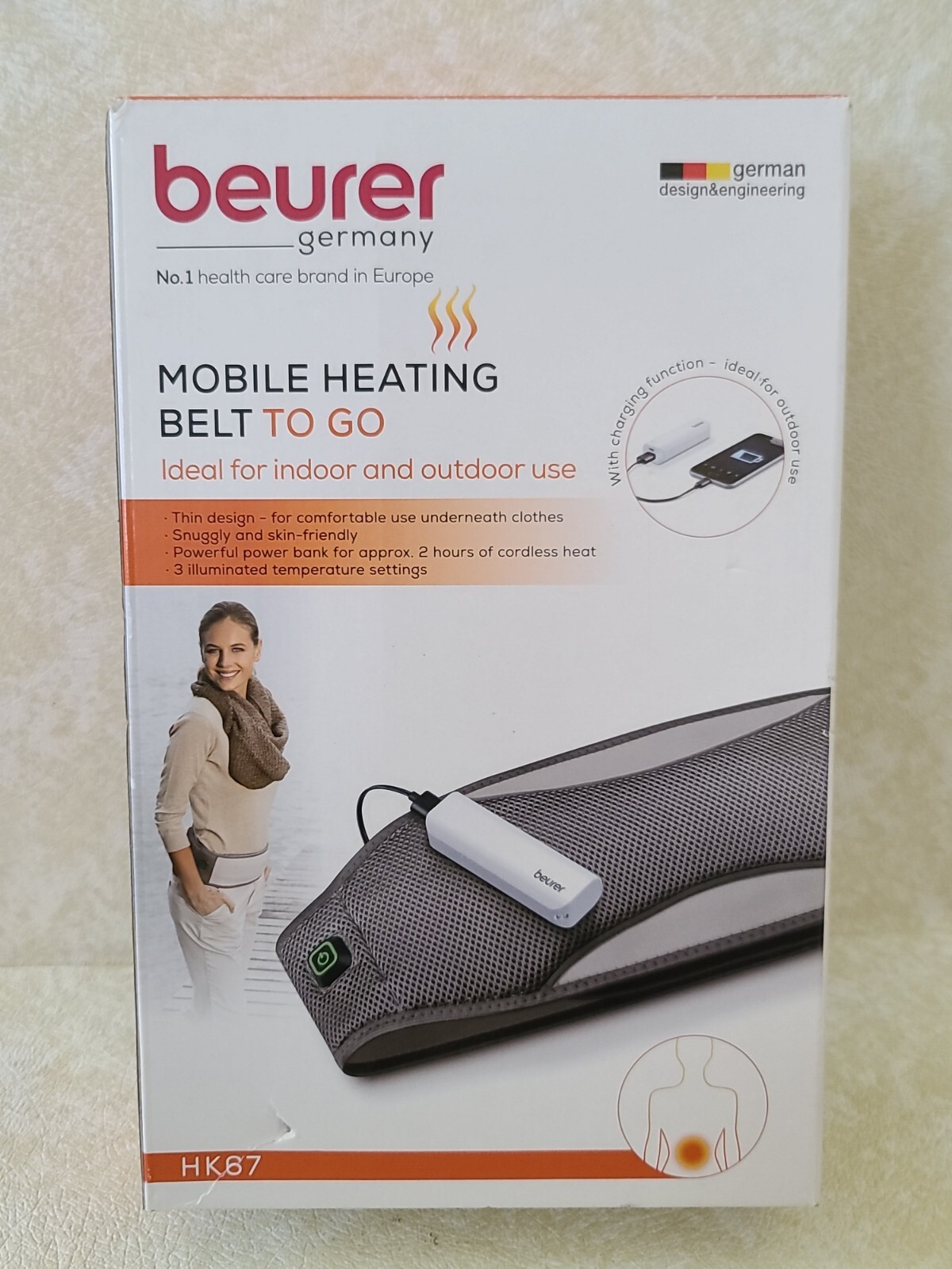 NEW• Beurer Germany HK67 MOBILE HEATING BELT TO GO with Power Bank ...