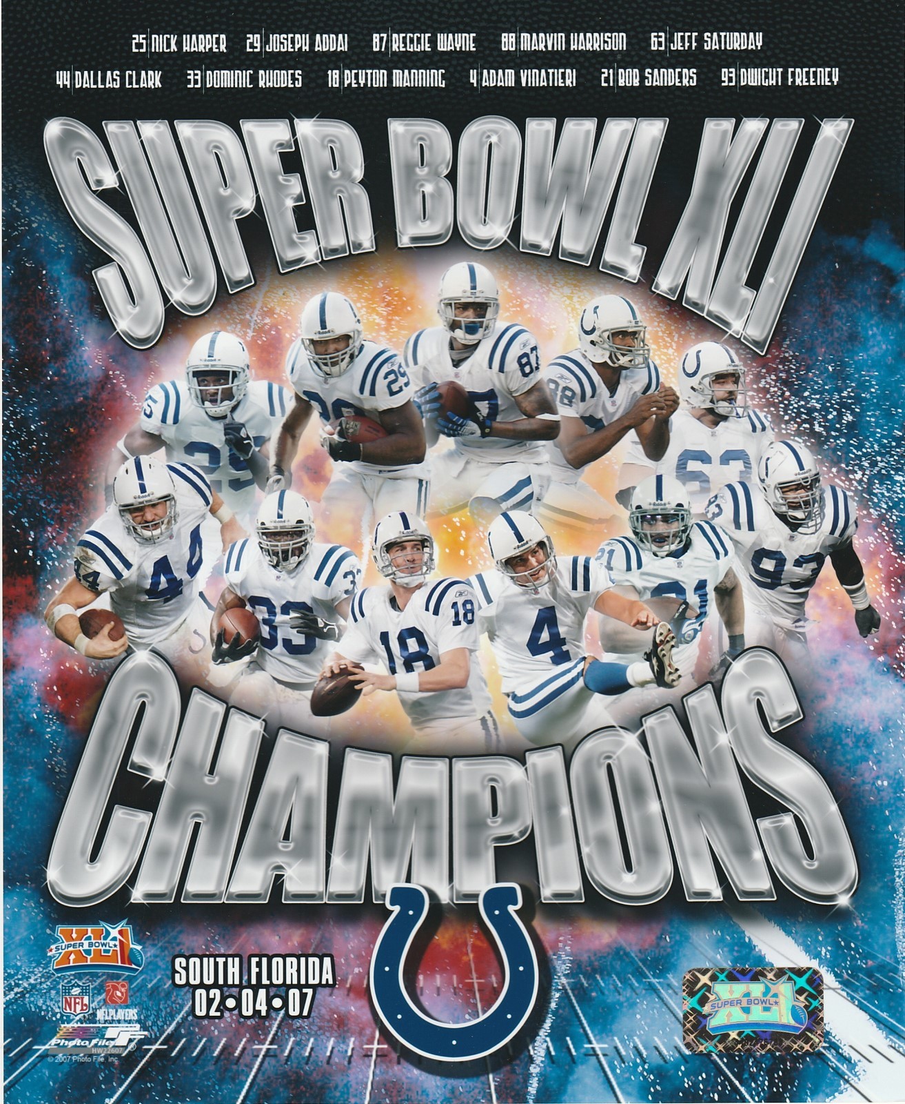 2007 INDIANAPOLIS COLTS 8X10 COLLAGE LICENSED PHOTO FILE SUPER BOWL XLI ...