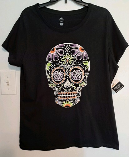 Day Of The Dead Sweet Sugar Skull Black T-Shirt XL NWT | eBay