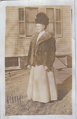1911 RPPC Woman ID'd May, Fur Coat and Hat Outside Omaha, NE | eBay