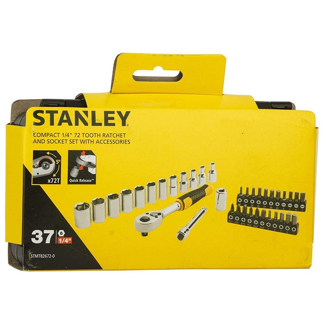 STANLEY Silver 37 Pieces STMT82672-0 Chrome Drive 1/4" Compact Socket ...