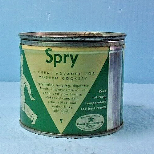 VINTAGE 1 LB. ADVERTISING SPRY VEGETABLE SHORTENING TIN CONTAINER | eBay