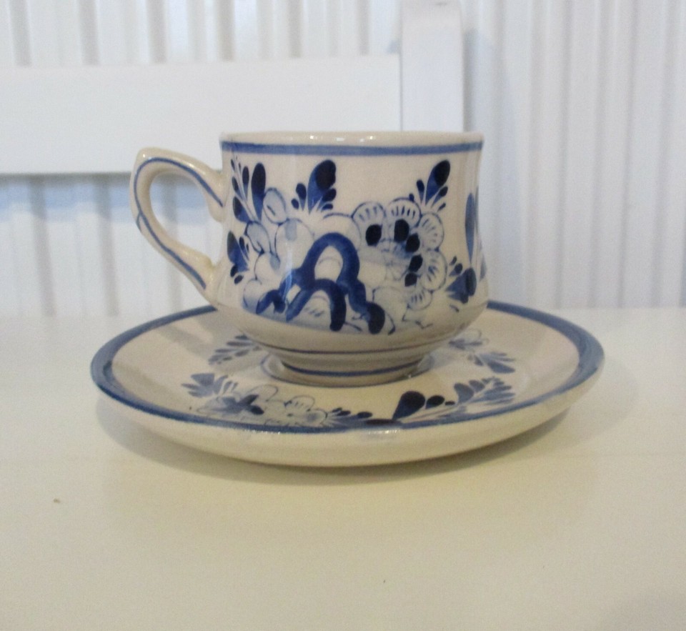 Small Delft Deco Blue & White Windmill Cup And Saucer Hand Painted ...