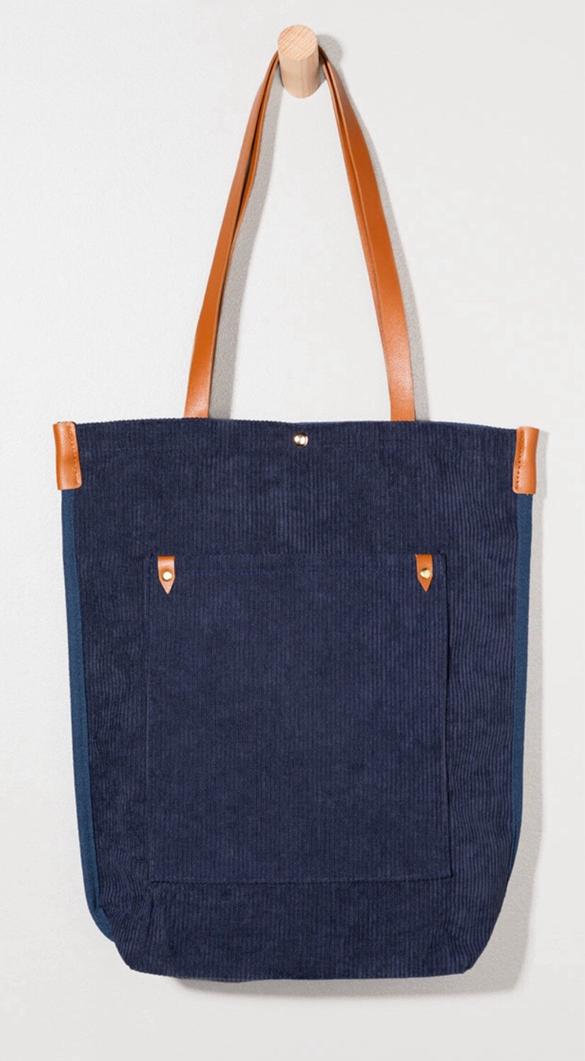 Francesca’s Farah Corduroy Pocket Tote Bag Purse Blue - Gem