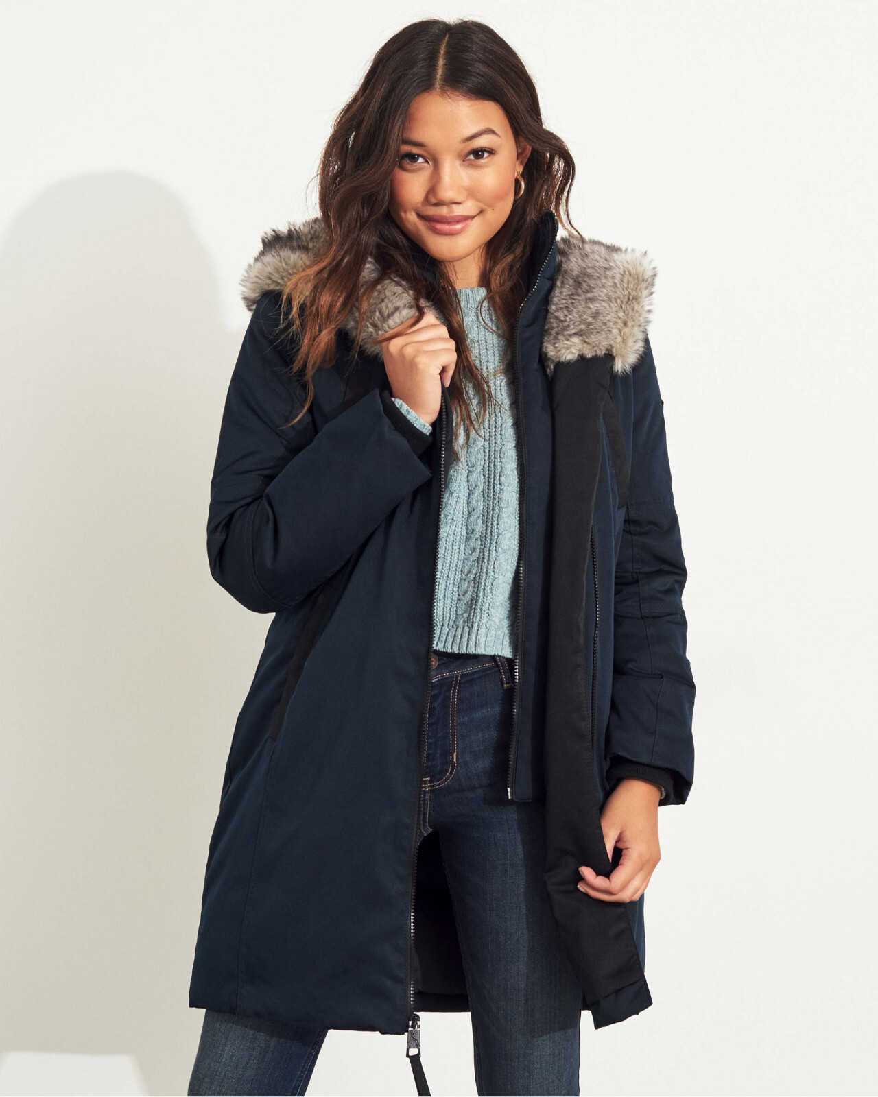 NWT Hollister by Abercrombie&Fitch Women's Down Parka Double-Layer Fur ...