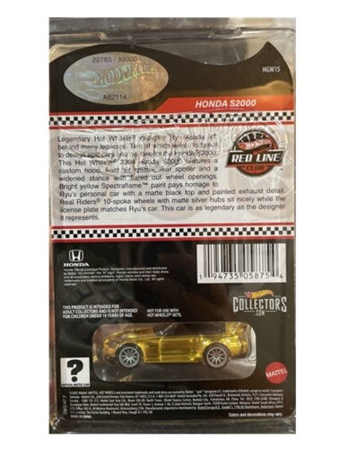 2022 Hot Wheels RLC Ryu Asada 2004 Honda S2000 Gold Club Exclusive Real ...