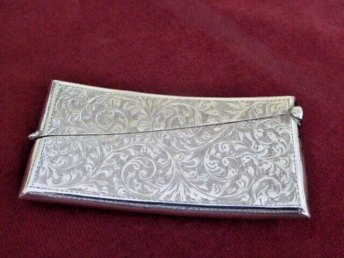 Antique HM CHASED Sterling Silver Birmingham 1920 CURVED CALLING CARD ...