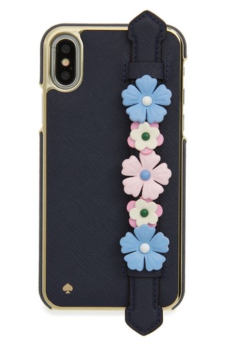 Kate Spade New York 256626 Womens Floral Hand Strap Stand Navy iPhone X ...