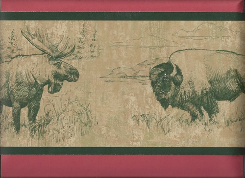 WALLPAPER BORDER MOOSE BISON WOLF EAGLE HUNTING NATURE CABIN NEW ...