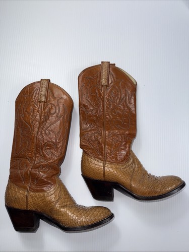 Vintage Dan Post Exotic Python Snakeskin Brown Cowboy Western Boots ...