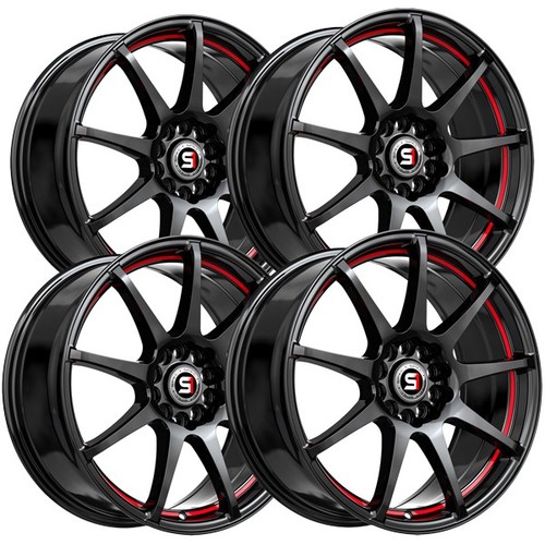 (Set of 4) Spec-1 SP-67 17x7 5x4.5"/5x120 +42mm Black/Red Wheels Rims ...