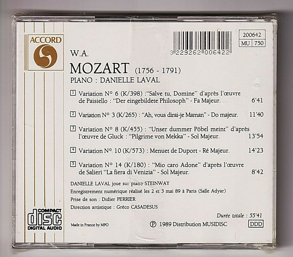 MOZART CD(SEALED) VARIATIONS 6.3.8.10.14 DANIELLE LAVAL | eBay