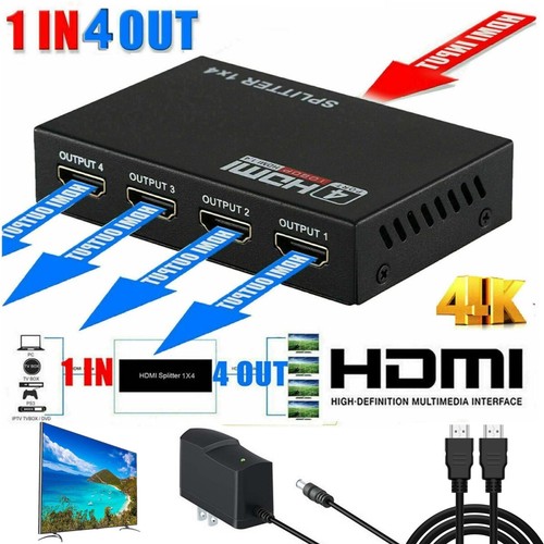 1 in 4 out HDMI Splitter Box Hub HD 1080p Port Amplifier Universal For ...