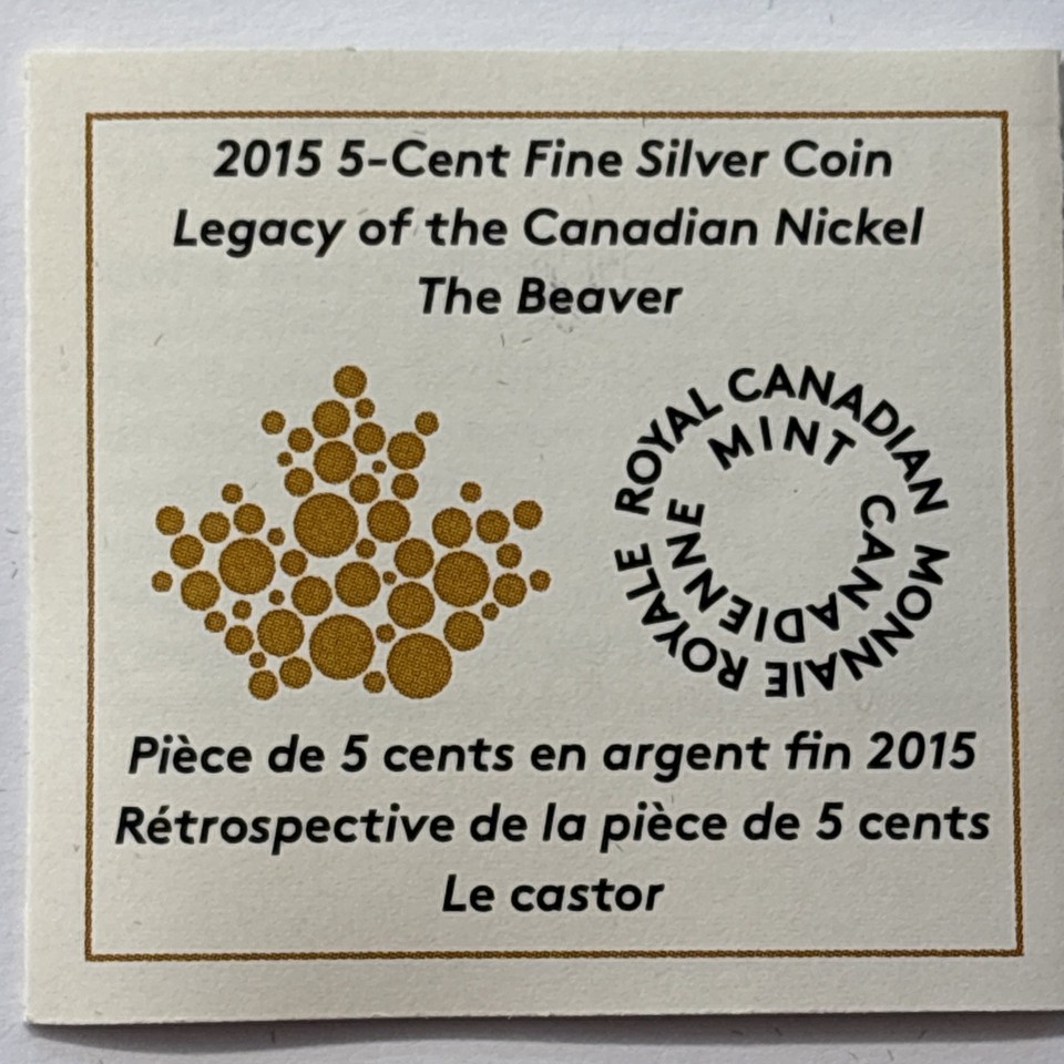 RCM Canada 5 Cent Fine Silver Legacy Of The Nickel The Beaver Coin | eBay