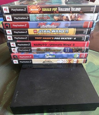 Sony PS2 (Slim) and 9 game bundle. NO Cables or Controllers Console ...