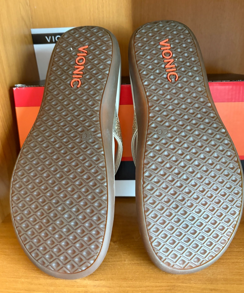 Vionic TideSQ Gold Sequin Orthotic Thong Orthaheel Flops Women's Sz 8 ...