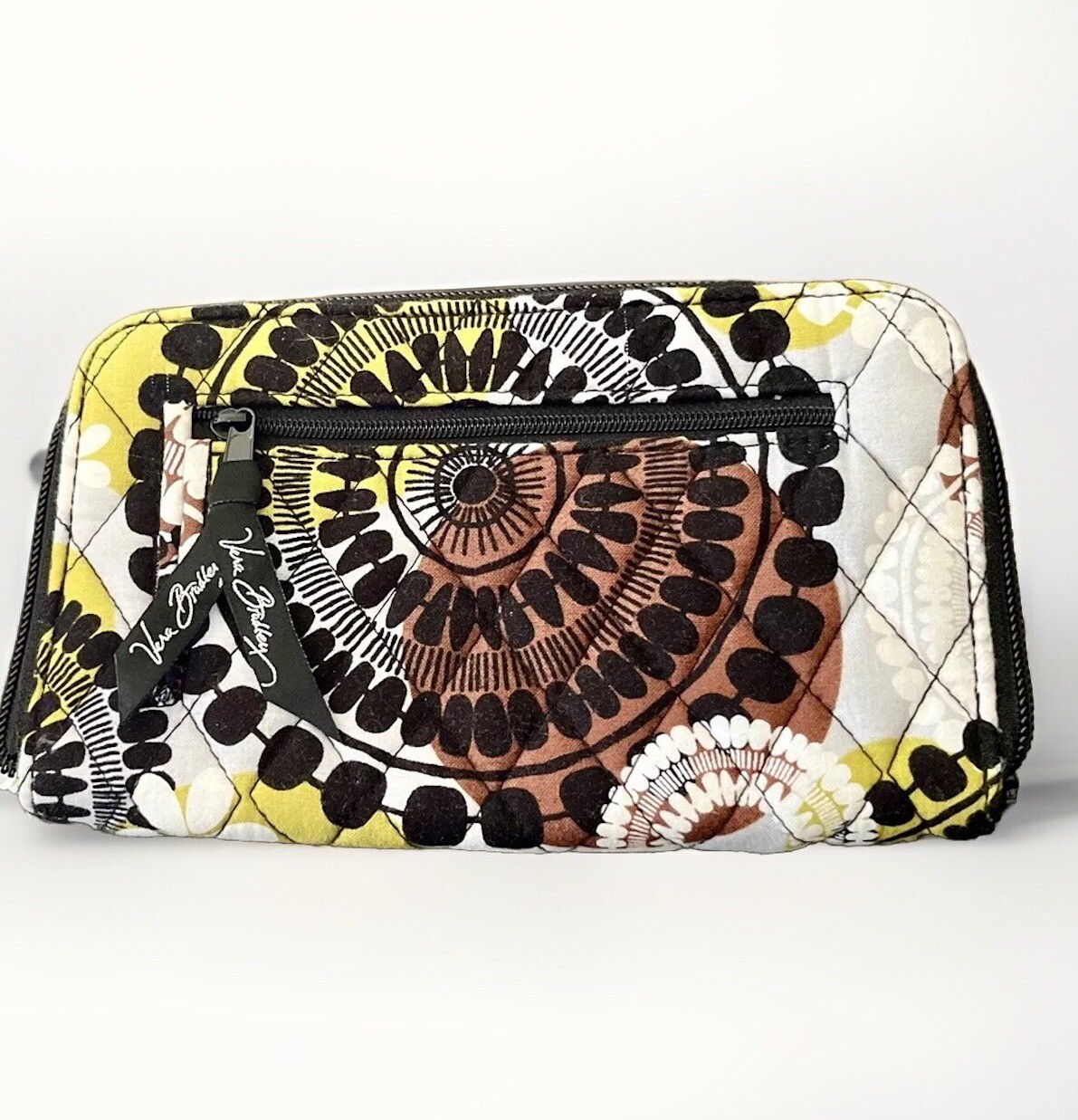 Vera Bradley RFID Wristlet Wallet Cocoa Moss Green Brown Zip EUC ...